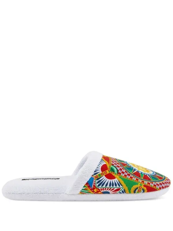 DOLCE & GABBANA CASA Dolce & Gabbana Carretto Siciliano-print Terry Slippers - White