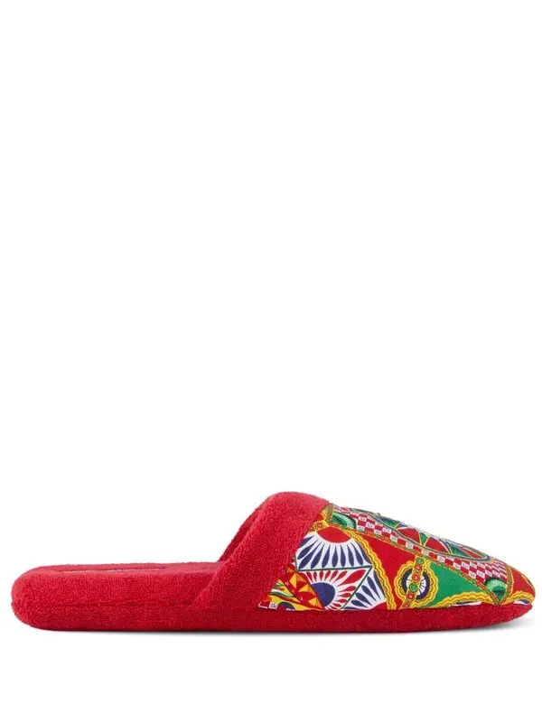 Dolce & Gabbana Carretto Siciliano-print Terry Slippers - Red