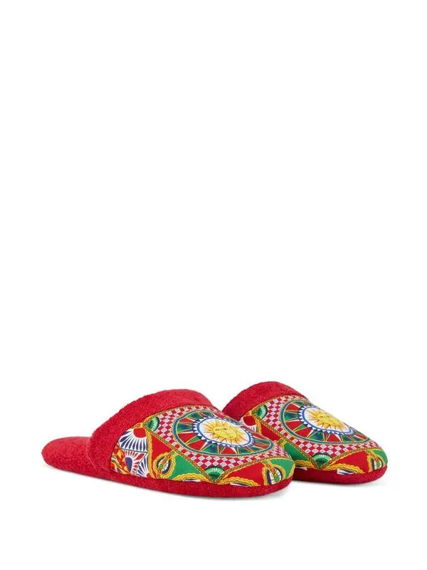 Dolce & Gabbana Carretto Siciliano-print Terry Slippers - Red