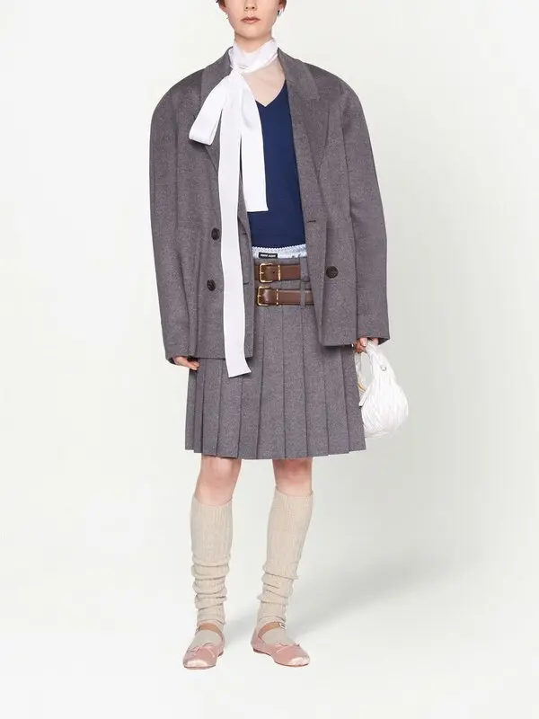 Miu Miu Pleated Wool-velour Skirt