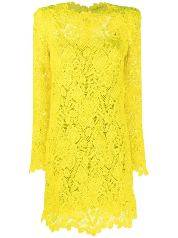 Ermanno Scervino Embroidered Lace Mini Dress - Yellow