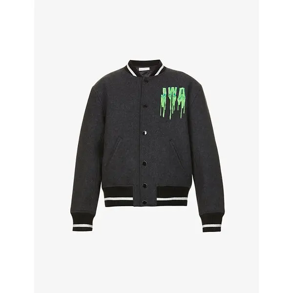 JW Anderson Graphic-embroidered Boxy-fit Wool-blend Varsity Jacket