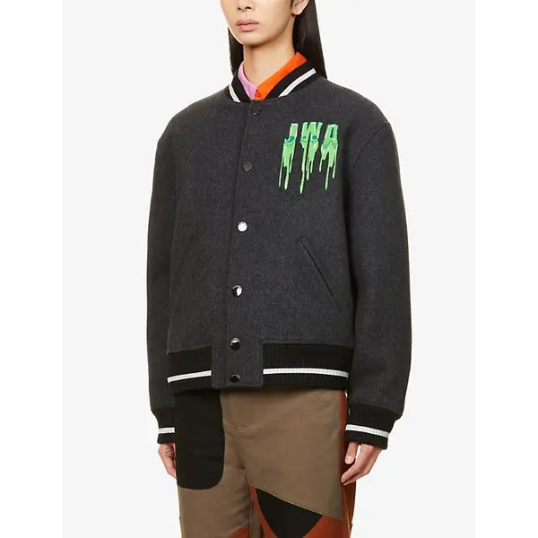 JW Anderson Graphic-embroidered Boxy-fit Wool-blend Varsity Jacket