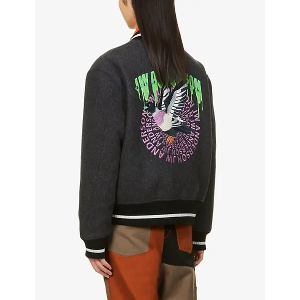 JW Anderson Graphic-embroidered Boxy-fit Wool-blend Varsity Jacket
