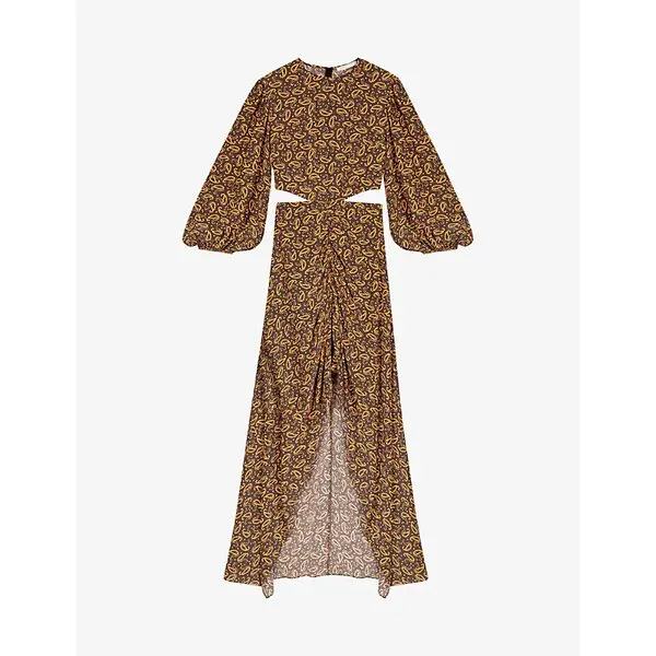 Maje Ricateli Paisley-print Cut-out Woven Maxi Dress