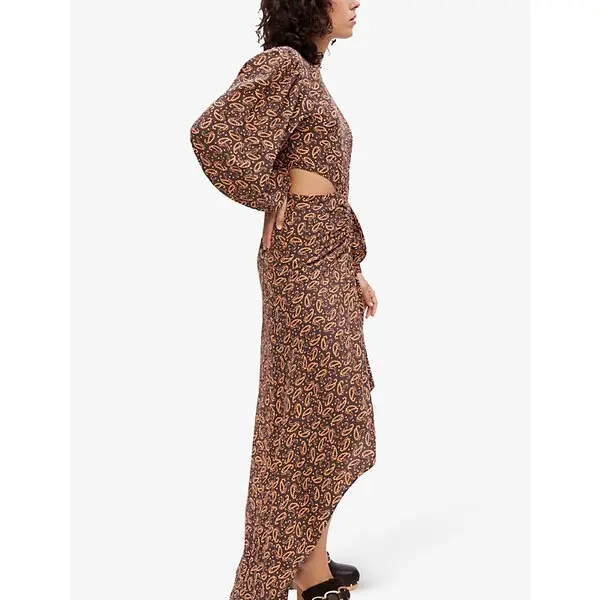 Maje Ricateli Paisley-print Cut-out Woven Maxi Dress