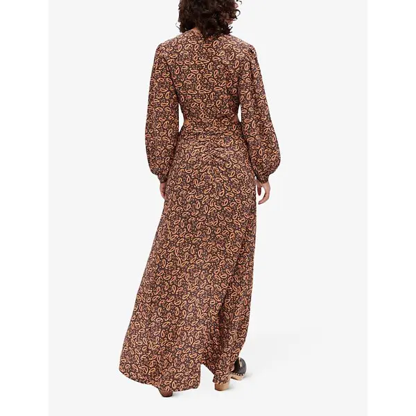 Maje Ricateli Paisley-print Cut-out Woven Maxi Dress