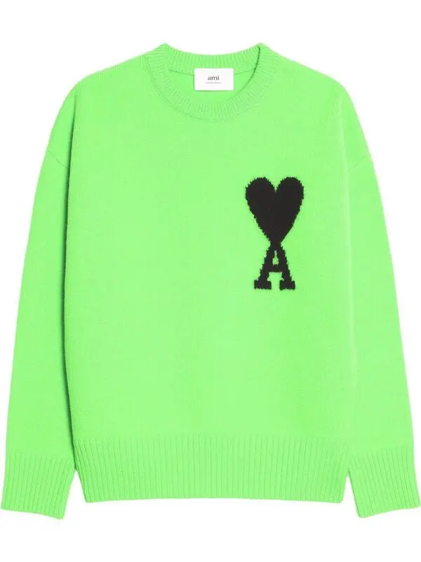 AMI Paris De Coeur Wool Jumper - Green