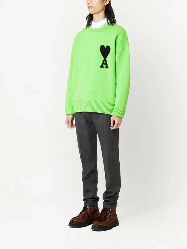 AMI Paris De Coeur Wool Jumper - Green
