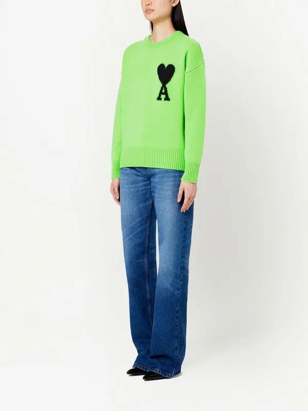 AMI Paris De Coeur Wool Jumper - Green