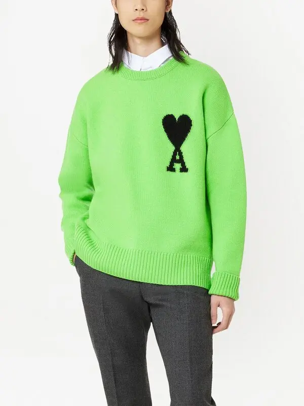 AMI Paris De Coeur Wool Jumper - Green