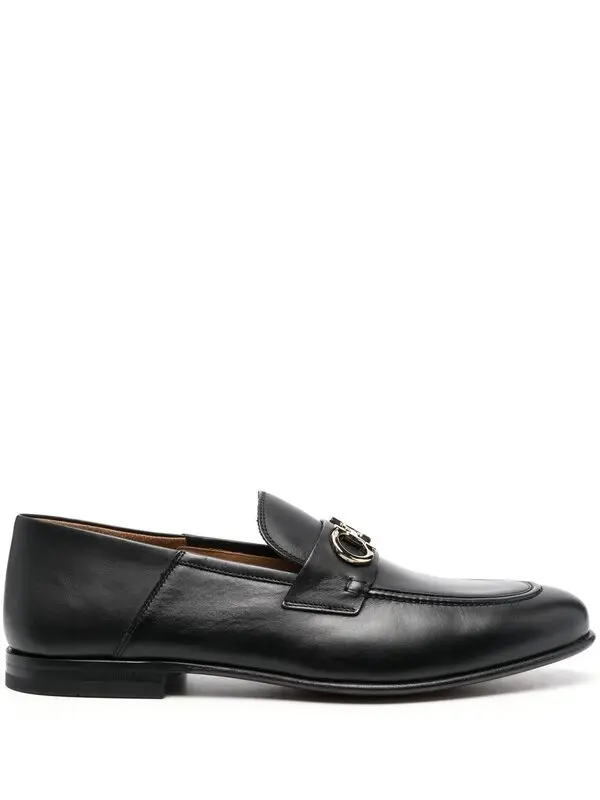 FERRAGAMO Gancini-buckle Leather Loafers - Black