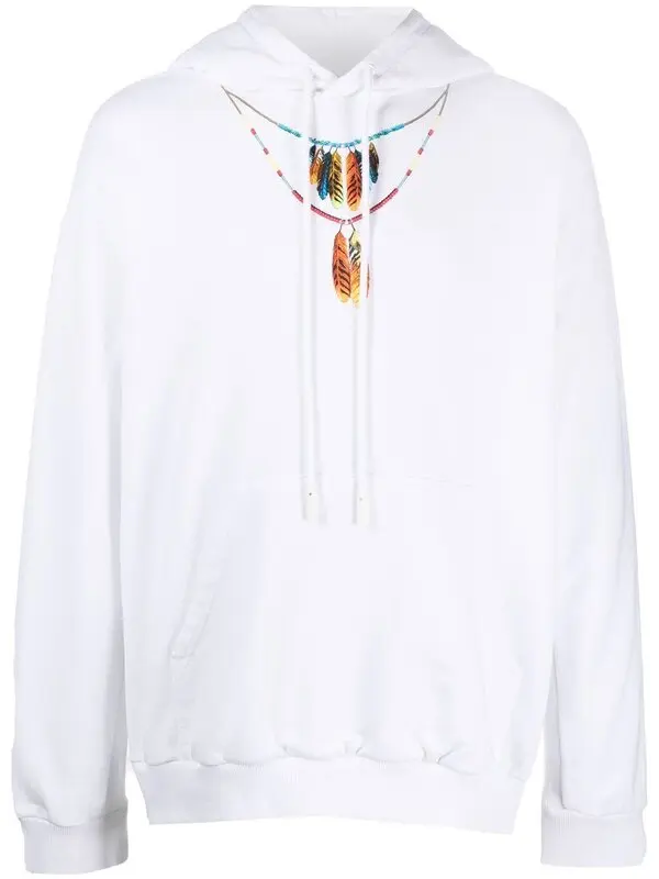 COUNTY OF MILAN Marcelo Burlon Feather Print Cotton Hoodie - White