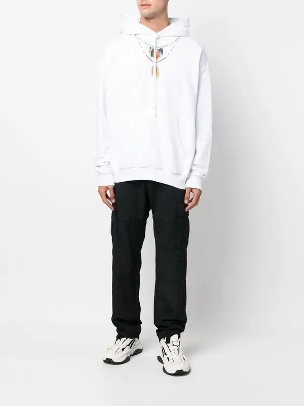 COUNTY OF MILAN Marcelo Burlon Feather Print Cotton Hoodie - White