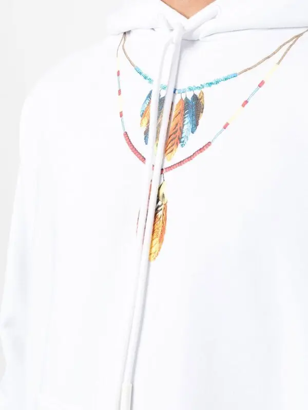 COUNTY OF MILAN Marcelo Burlon Feather Print Cotton Hoodie - White