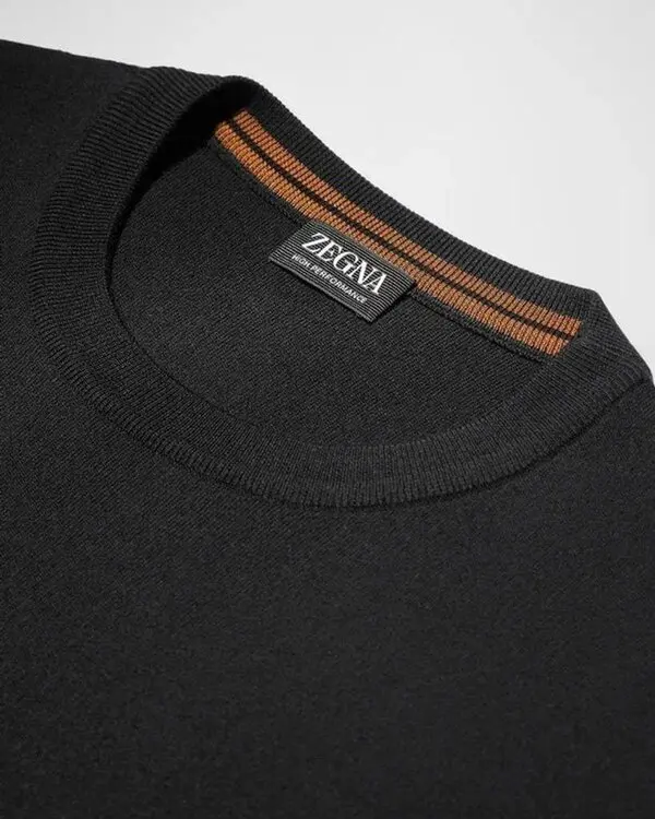 Zegna Signifier Stripe Crewneck Sweater - Black Solid
