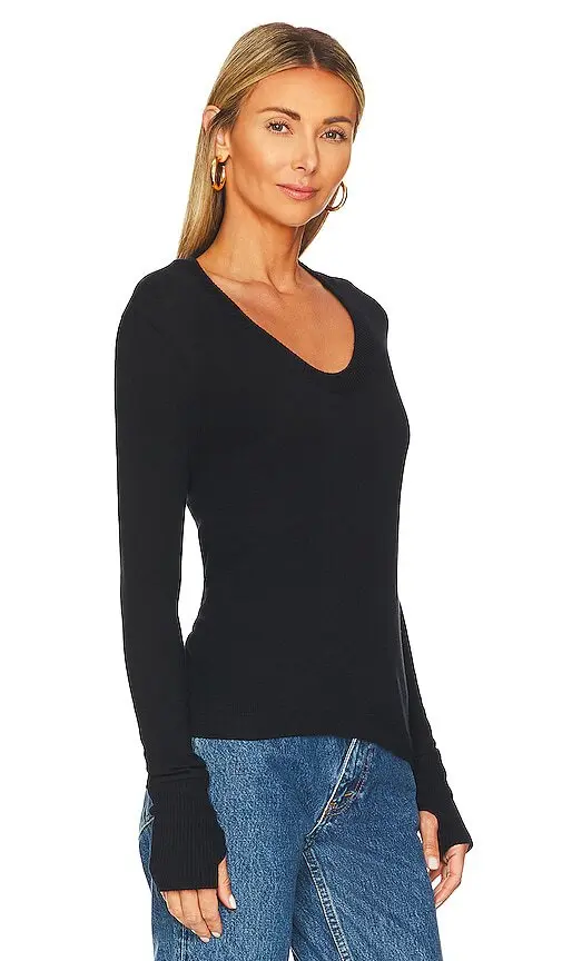 Enza Costa Cashmere Easy Cuffed U Top - Black