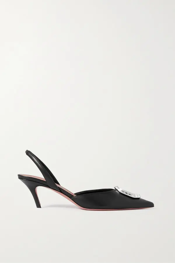 Amina Muaddi Camelia Crystal-embellished Slingback Pumps - Black