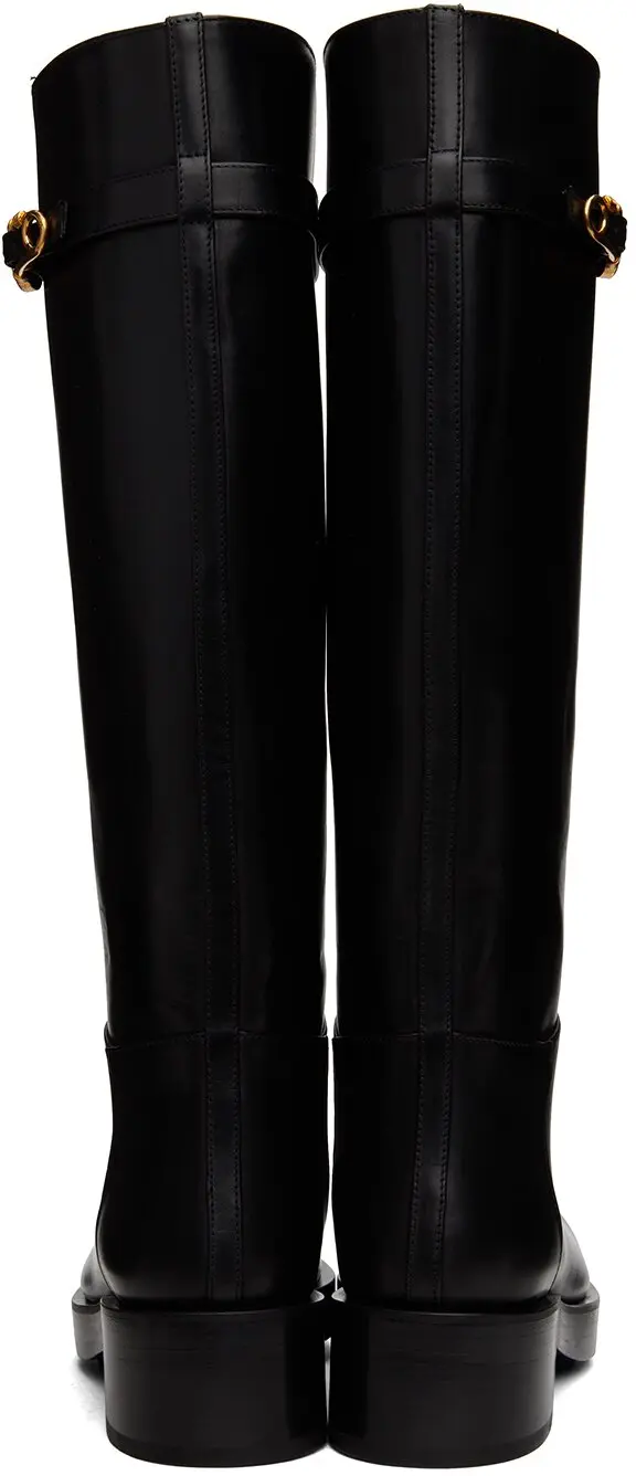 Versace Black Safety Pin Tall Boots In 1b00v Black-Versace 75