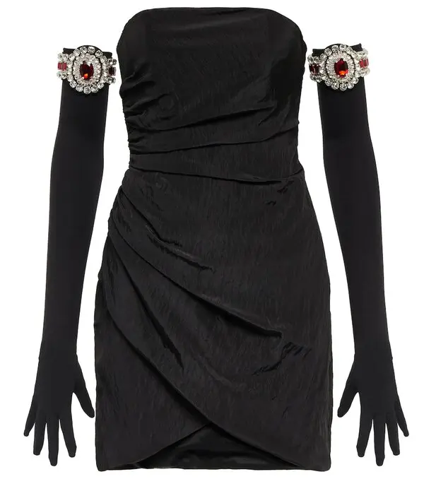 David Koma Moiré Minidress With Embellished Gloves