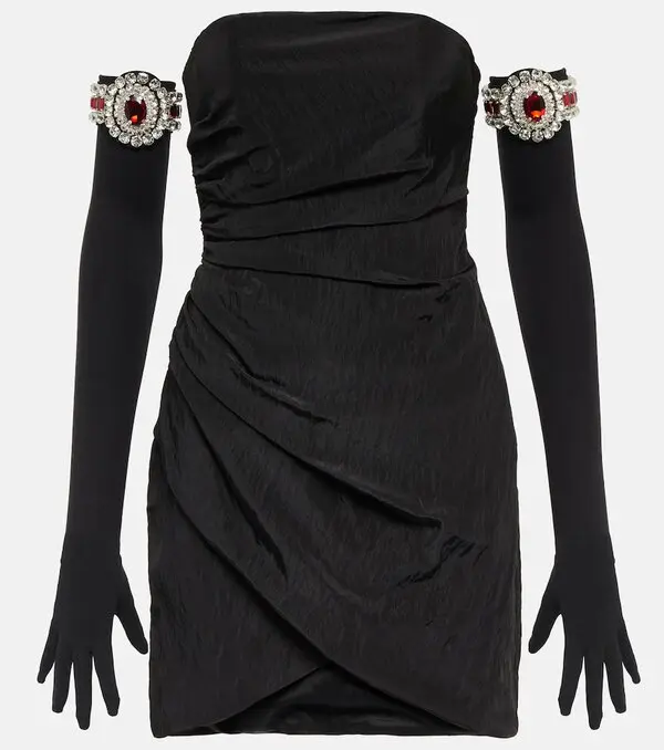 David Koma Moiré Minidress With Embellished Gloves - Black