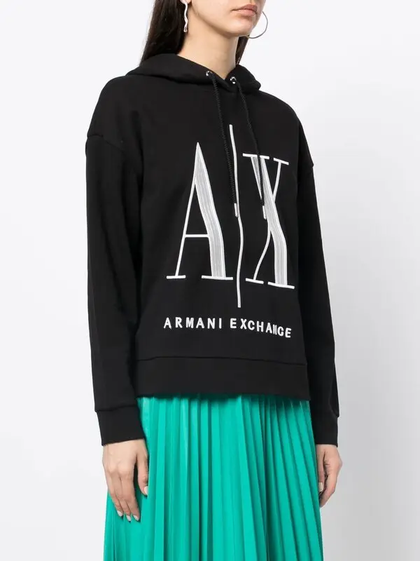 Armani Exchange Logo-embroidered Rib-trimmed Hoodie