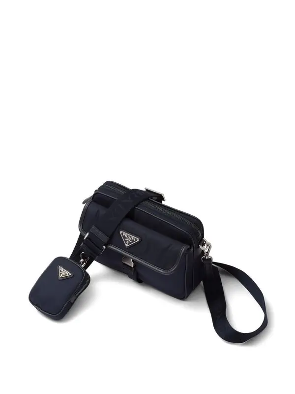 Prada Re-nylon And Saffiano Leather Shoulder Bag With Detachable Pouch - Blue