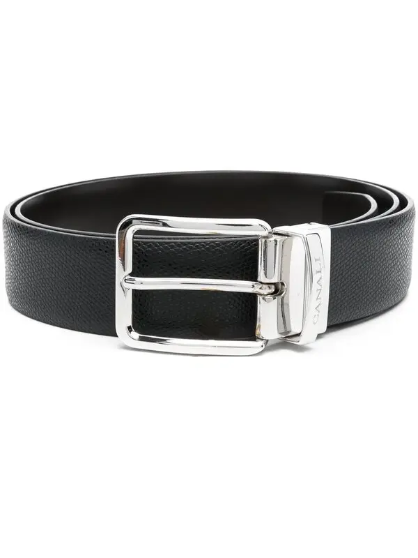 Canali Buckled Leather Belt - Black