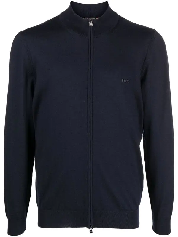 BOSS Fine-knit Zip-up Cardigan - Blue