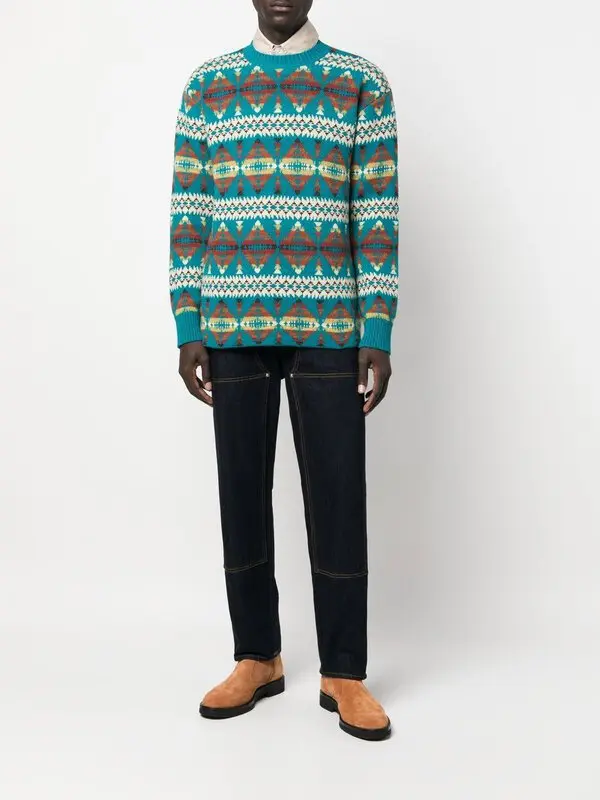 Junya Watanabe Intarsia-knit Wool Jumper - Blue
