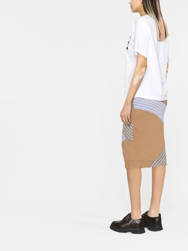 Stella McCartney 3d Stripes Wool Midi Skirt - Brown