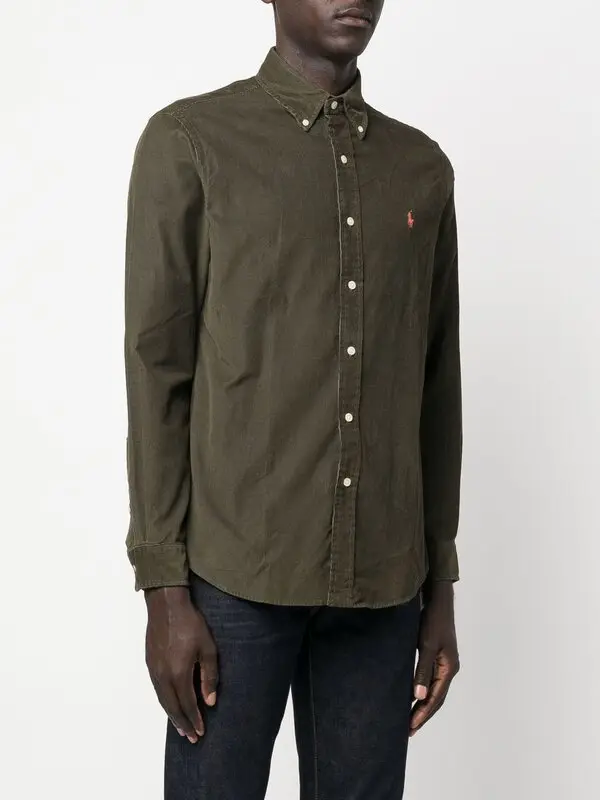 Polo Ralph Lauren Corduroy Embroidered-logo Cotton Shirt - Green