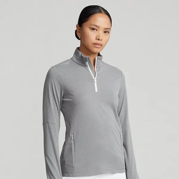 Ralph Lauren Stretch Jersey Quarter-zip Pullover - Steel Heather/chic Cream