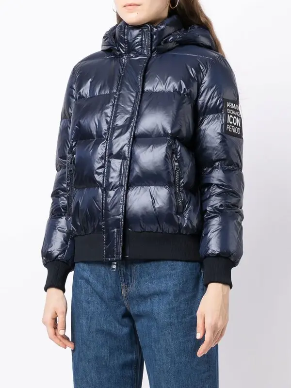 Armani Exchange Logo-Patch Puffer Jacket - Blue | Editorialist