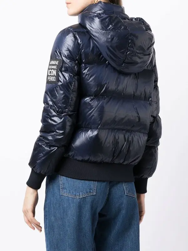 Armani Exchange Logo-Patch Puffer Jacket - Blue | Editorialist