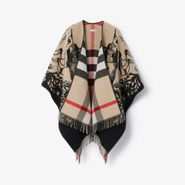 Burberry Reversible Ekd Check Wool Cape - Archive Beige