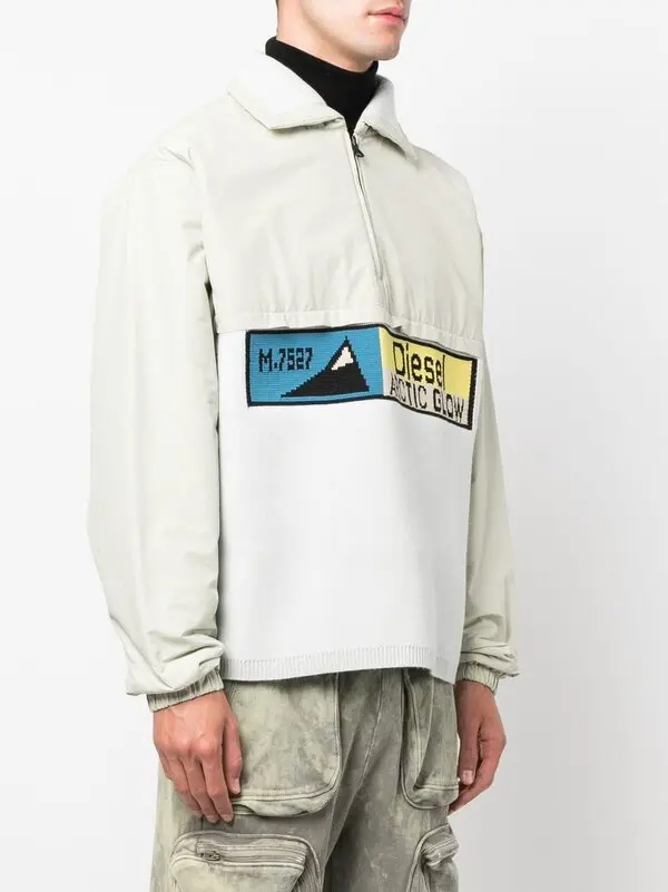 DIESEL® Wool Blend Logo Print Zip-front Jumper