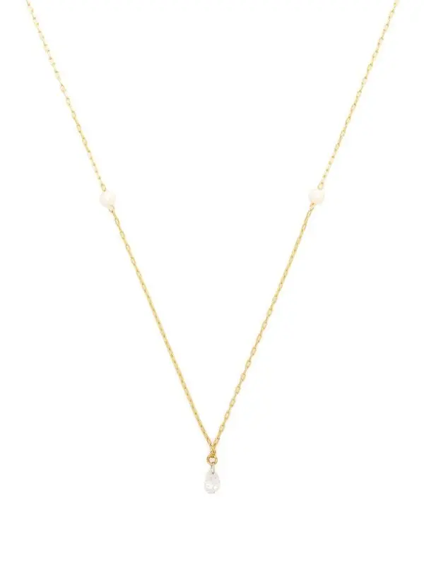 Mizuki 14kt Yellow Akoya Pearl And Diamond Drop Necklace - Gold
