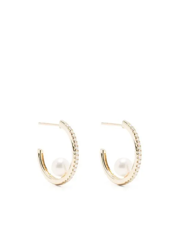 Mizuki 14kt Yellow Diamond And Pearl Hoop Earrings - Gold