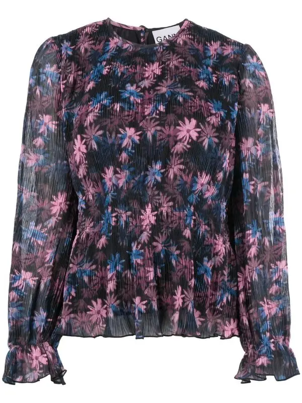 GANNI Floral-print Long-sleeved Blouse