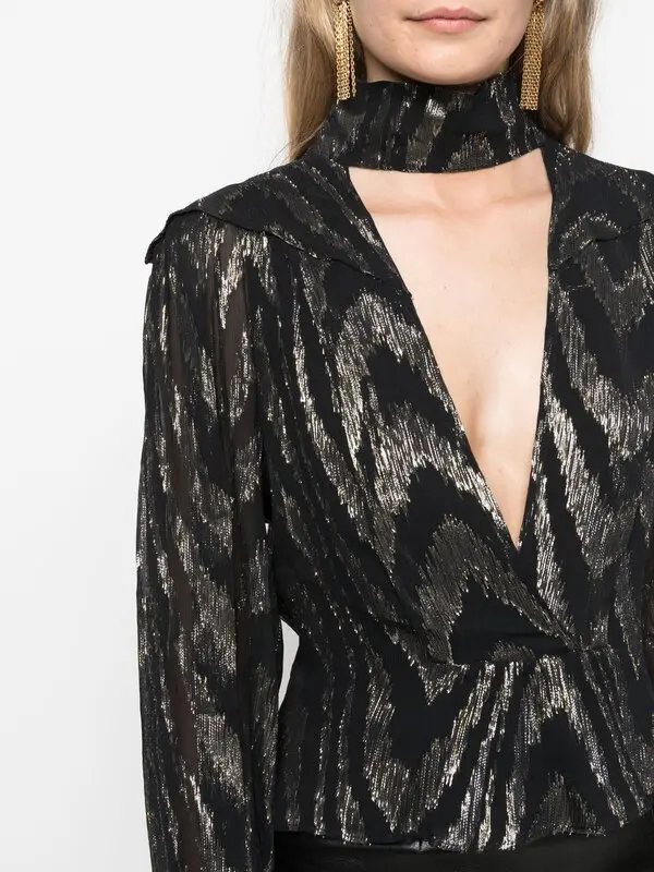 IRO PARIS Lila Metallic-jacquard Plunging Blouse