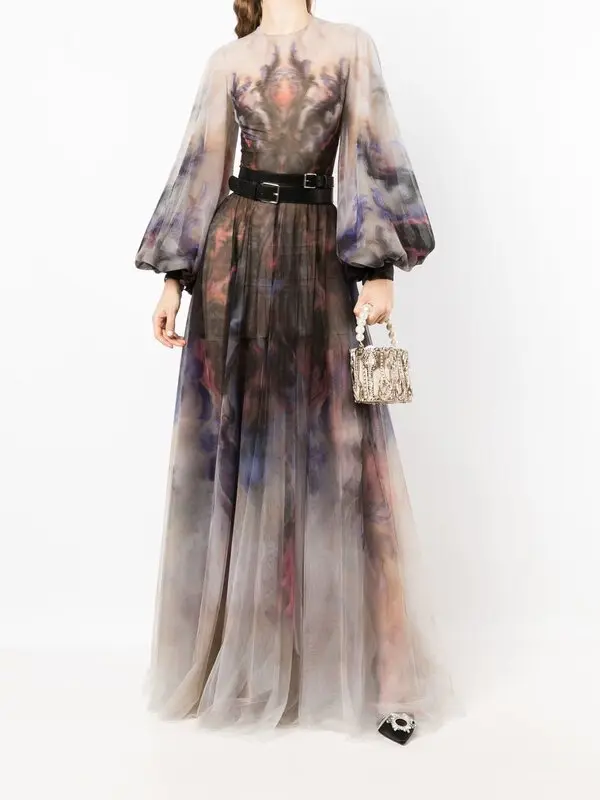SAIID KOBEISY Printed Evening Gown