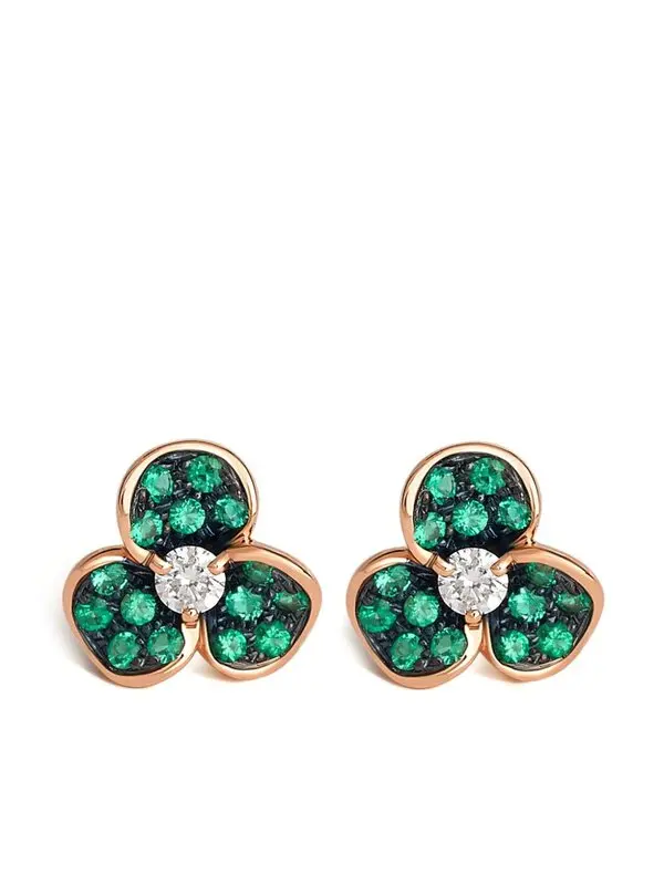 LEO PIZZO 18k Rose Gold Flora Emerald Stud Earrings - Pink