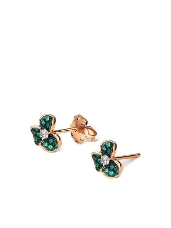 LEO PIZZO 18k Rose Gold Flora Emerald Stud Earrings