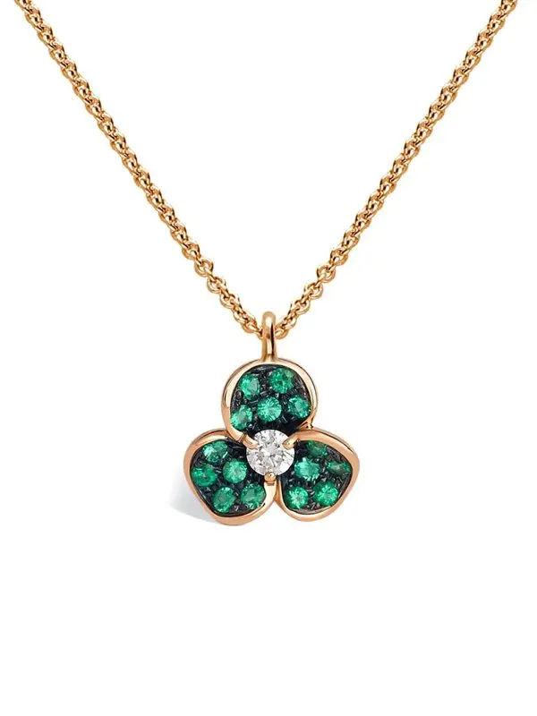LEO PIZZO 18kt Rose Gold Candy Flora Diamond And Emerald Pendant Necklace - Pink