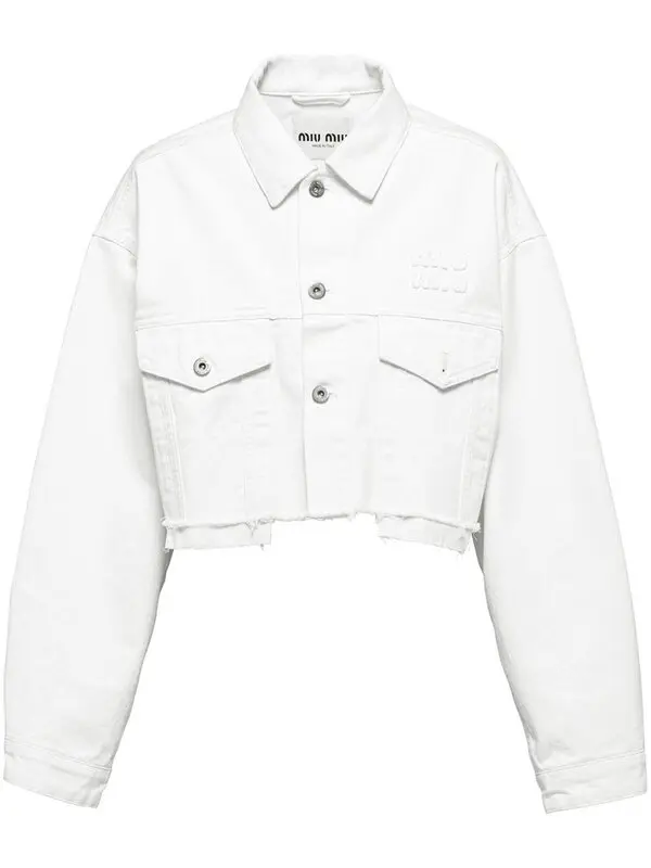 Miu Miu Embroidered-logo Cropped Denim Jacket