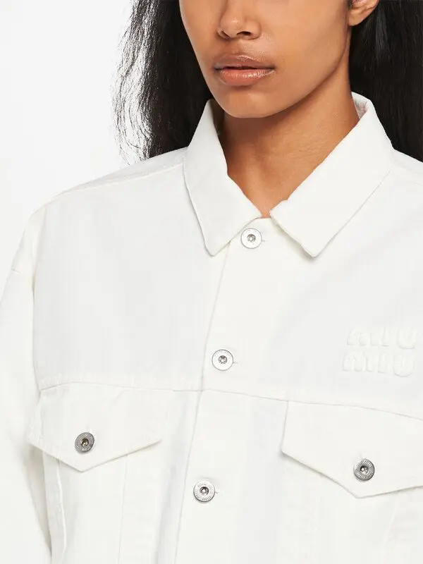 Miu Miu Embroidered-logo Cropped Denim Jacket