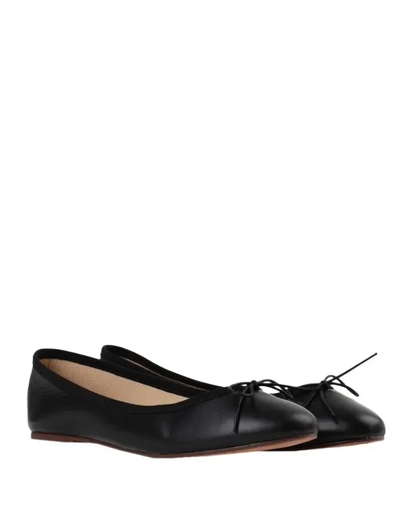 BALLERETTE Soft Leather Ballet Flats With Bow Detailing - Black