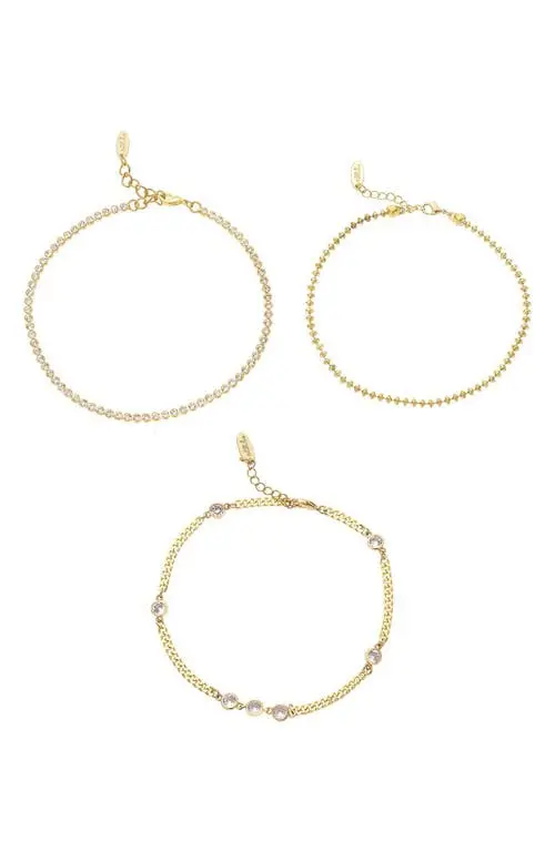 Ettika Set Of 3 Cubic Zirconia Anklets - Gold