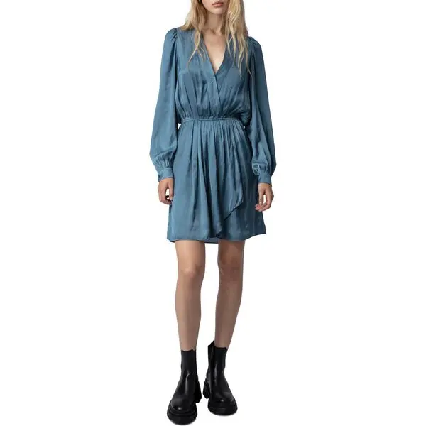 Zadig&Voltaire Long Sleeve Faux Wrap Mini Dress - Bluestone